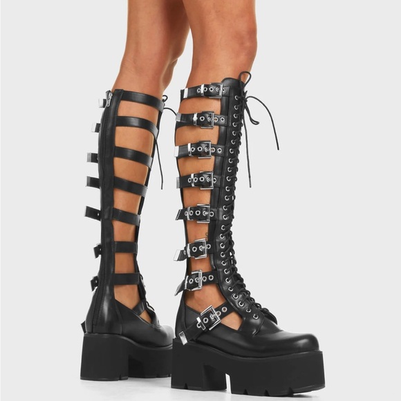 La Moda | Shoes | New La Moda Peekaboo Chunky Platform Knee High Boots ...